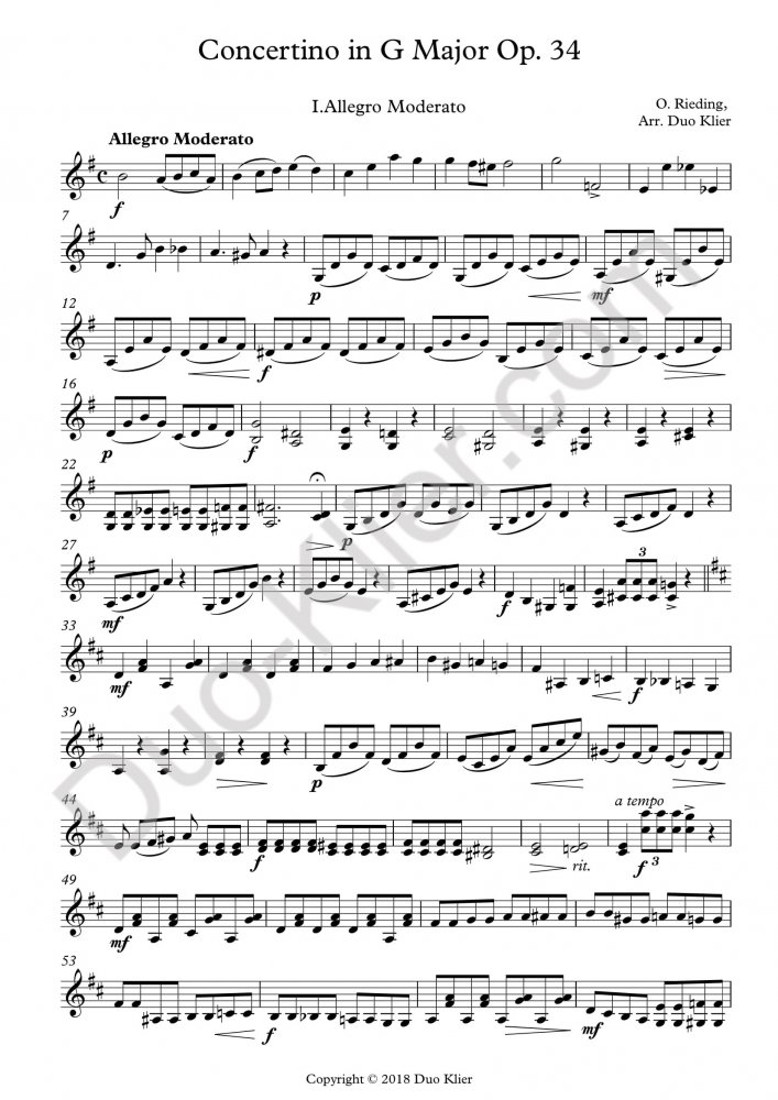 Concertino Op 34 In G Major By Rieding Duo Klier