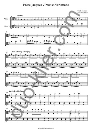 Frère Jacques Virtuoso Variations (Viola Duet) by Traditional | Duo Klier