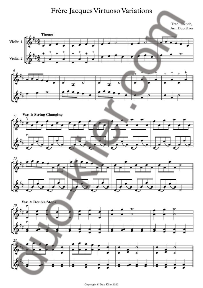 Frère Jacques Virtuoso Variations by Traditional | Duo Klier