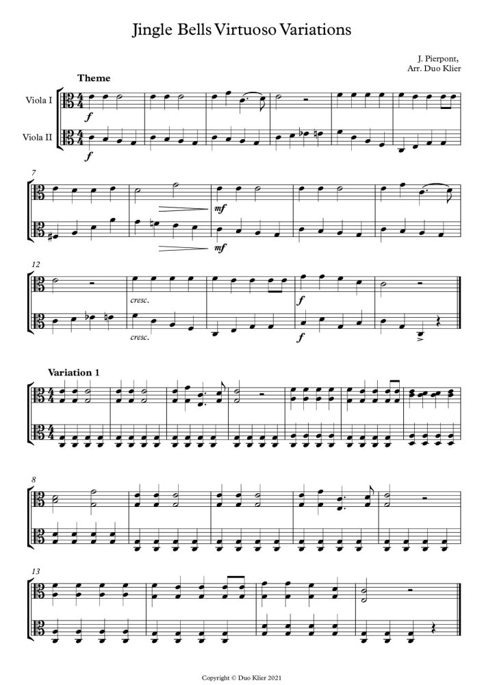 Jingle Bells Virtuoso Variations Viola Duet By Pierpont Duo Klier